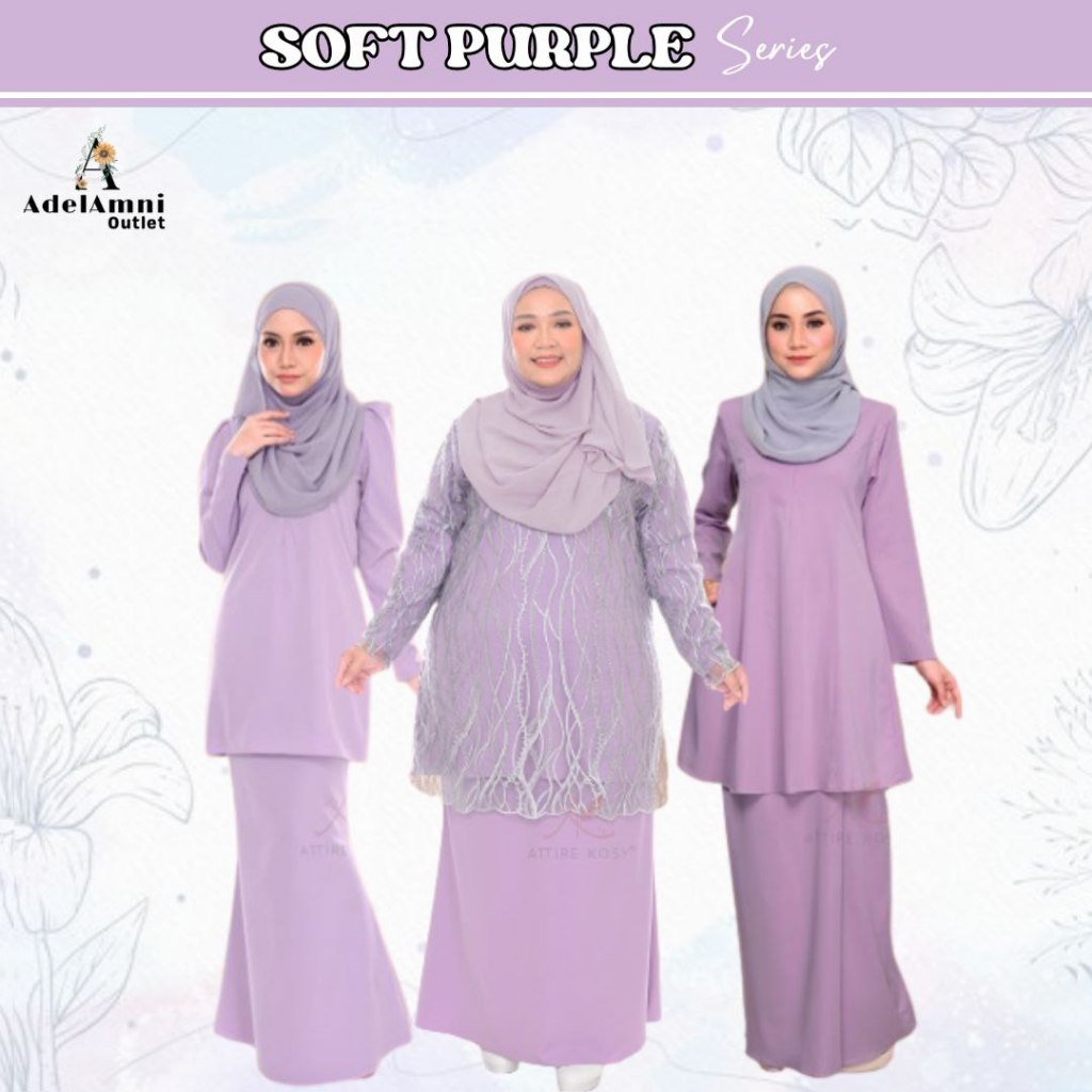 Tema Soft Purple Baju Kurung Dewasa Plus size Plain Lace Moden Tunang Bridesmaid Kenduri Raya ...
