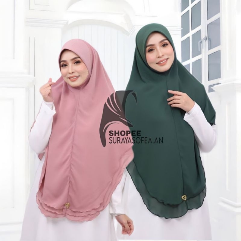 Khimar Umrah 2 Layer Berdagu Piko / Tudung Sarung Labuh Berdagu Chiffon ...