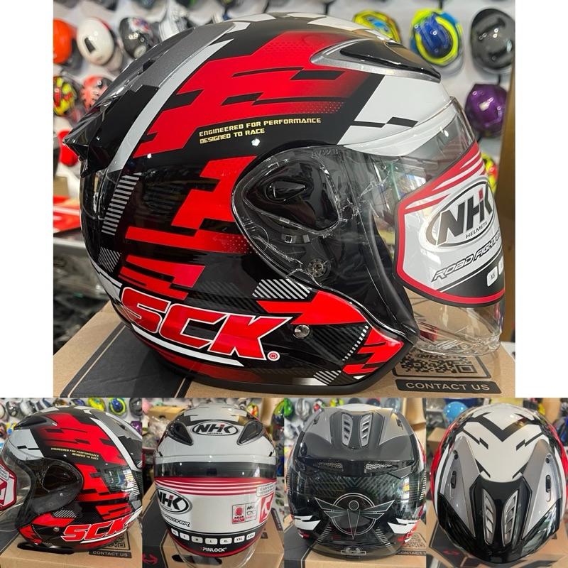 NHK R6 V2 SCK RACING BLACK /RED GLOSSY GRAPHIC OPEN FACE HELMET ...
