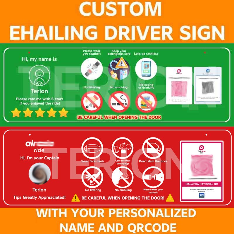 Personalized Ehailing Driver Sign with Name and E-Wallet QR Code **PLS ...