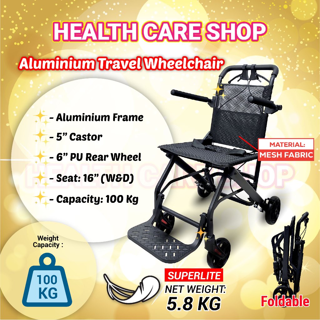 Aluminium Lightweight Travel Wheelchair With Flip Up Armrest & Footrest ...