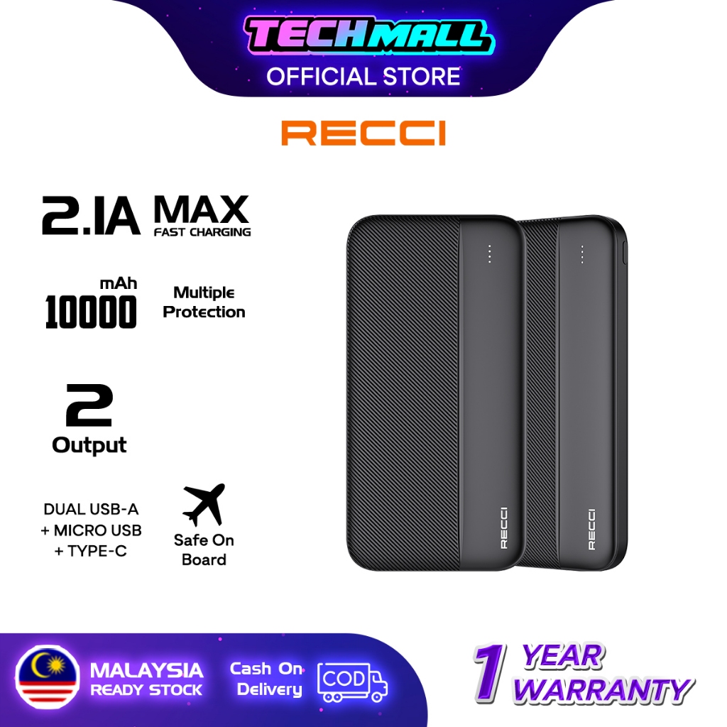 RECCI RP11 FAST CHARGING POWER BANK 10000MAH - BLACK | Shopee Malaysia