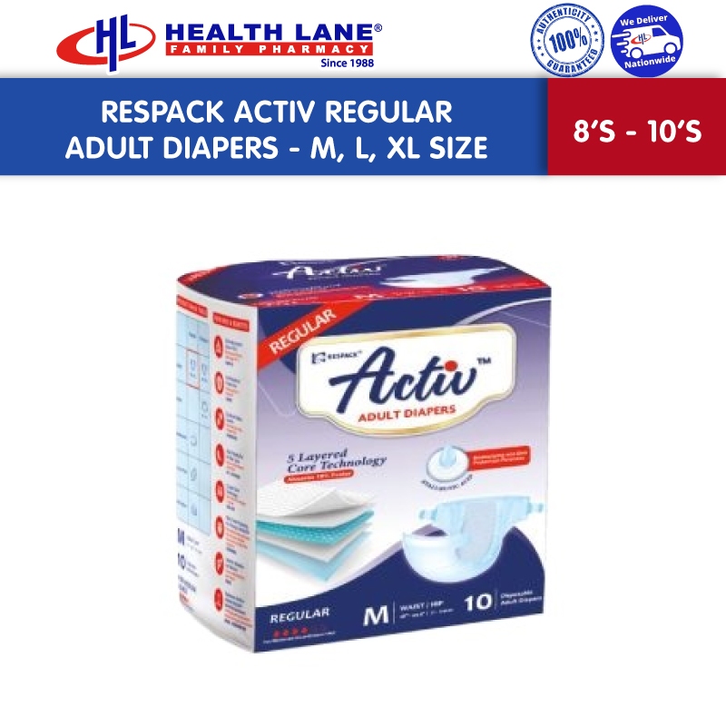 Respack Activ Regular Adult Diapers - Size M (10's)/L (8's)/XL (8's ...