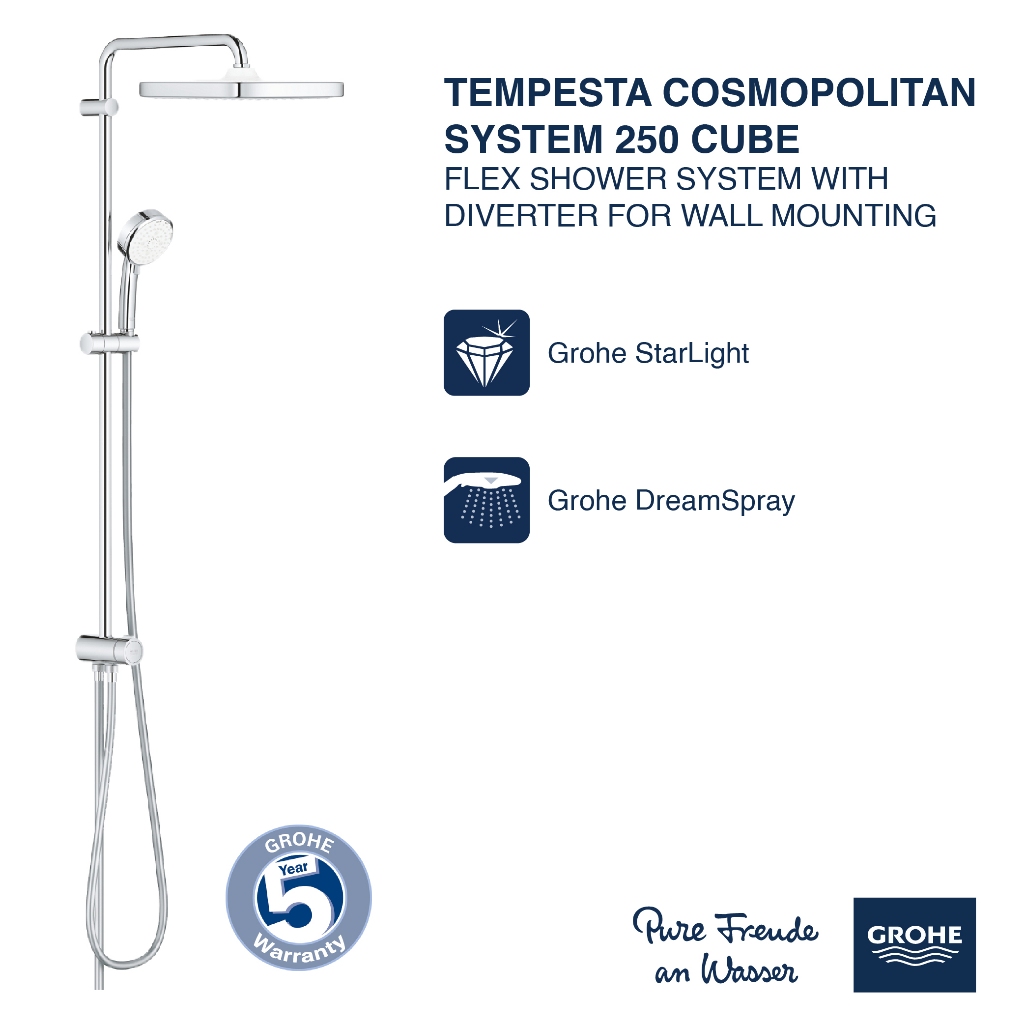 GROHE 26694000 TEMPESTA COSMOPOLITAN SYSTEM 250 CUBE Flex Shower System ...