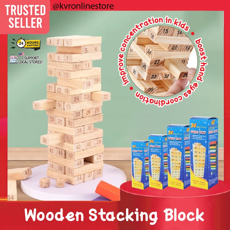Wooden Blocks Stacking Balancing Game Tower Tumbling Board with Dice ...