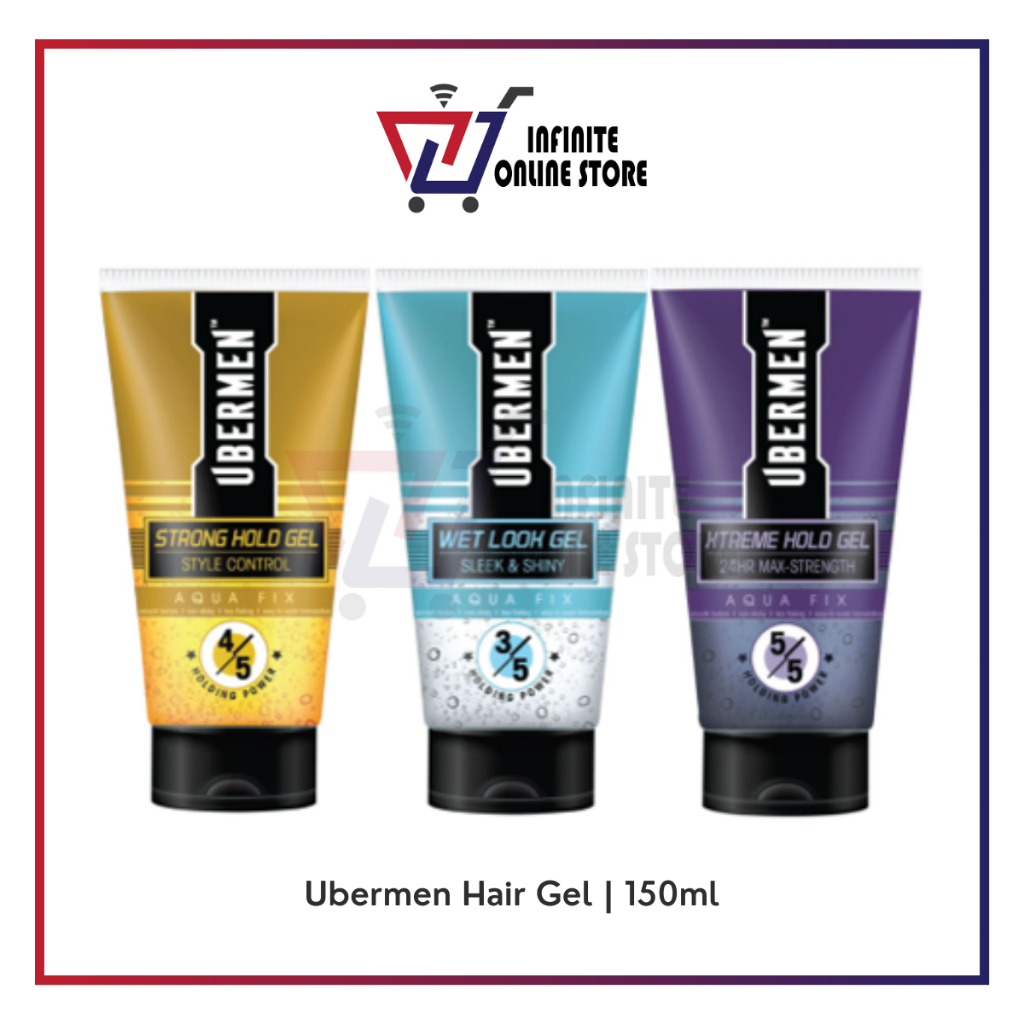 Ubermen Men Hair Gel Styling (150ml) (Strong Hold / Extreme Hold / Wet ...