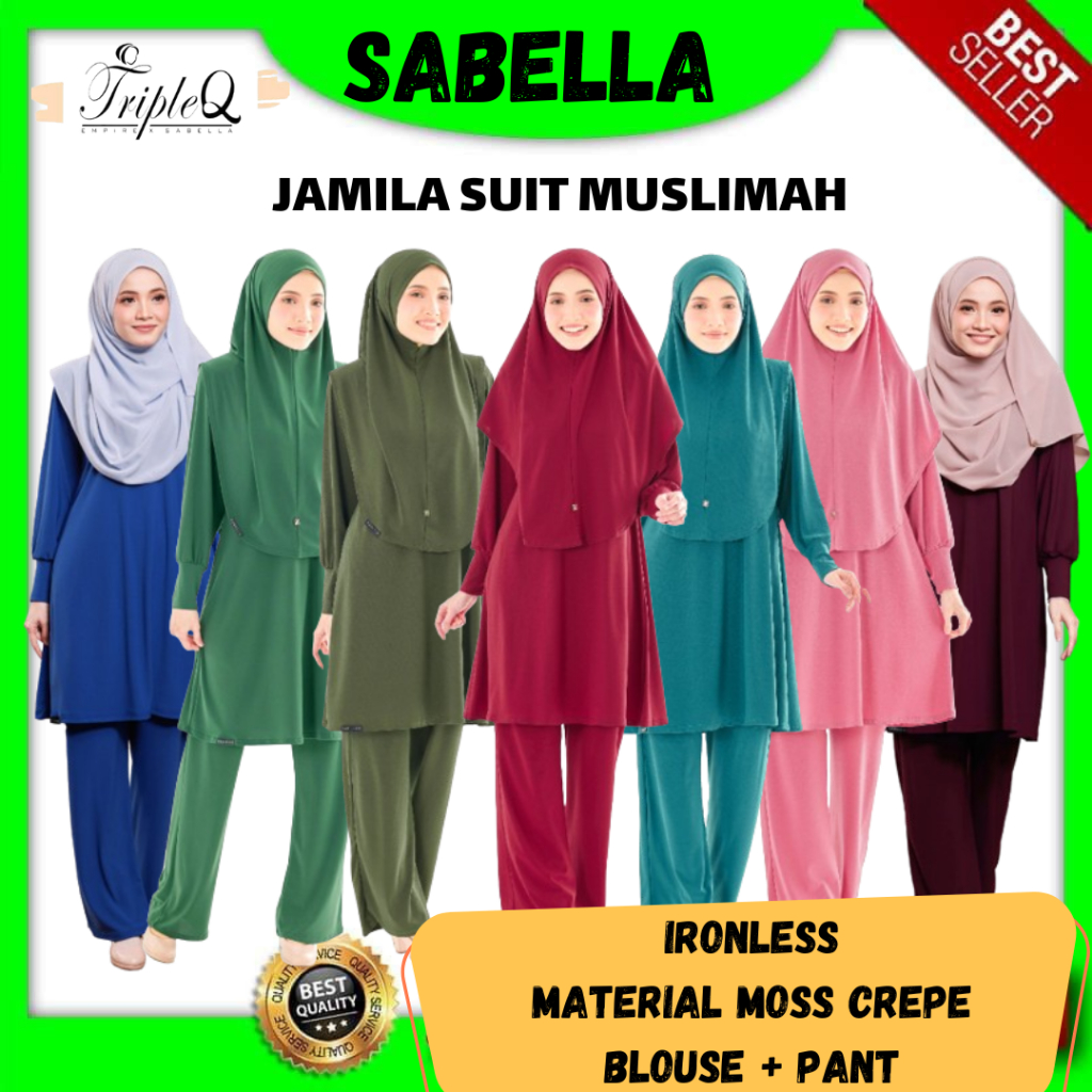 Sabella Suit Muslimah Jamila Ironless Moss Crepe Ready Stock {CHAT UTK ...