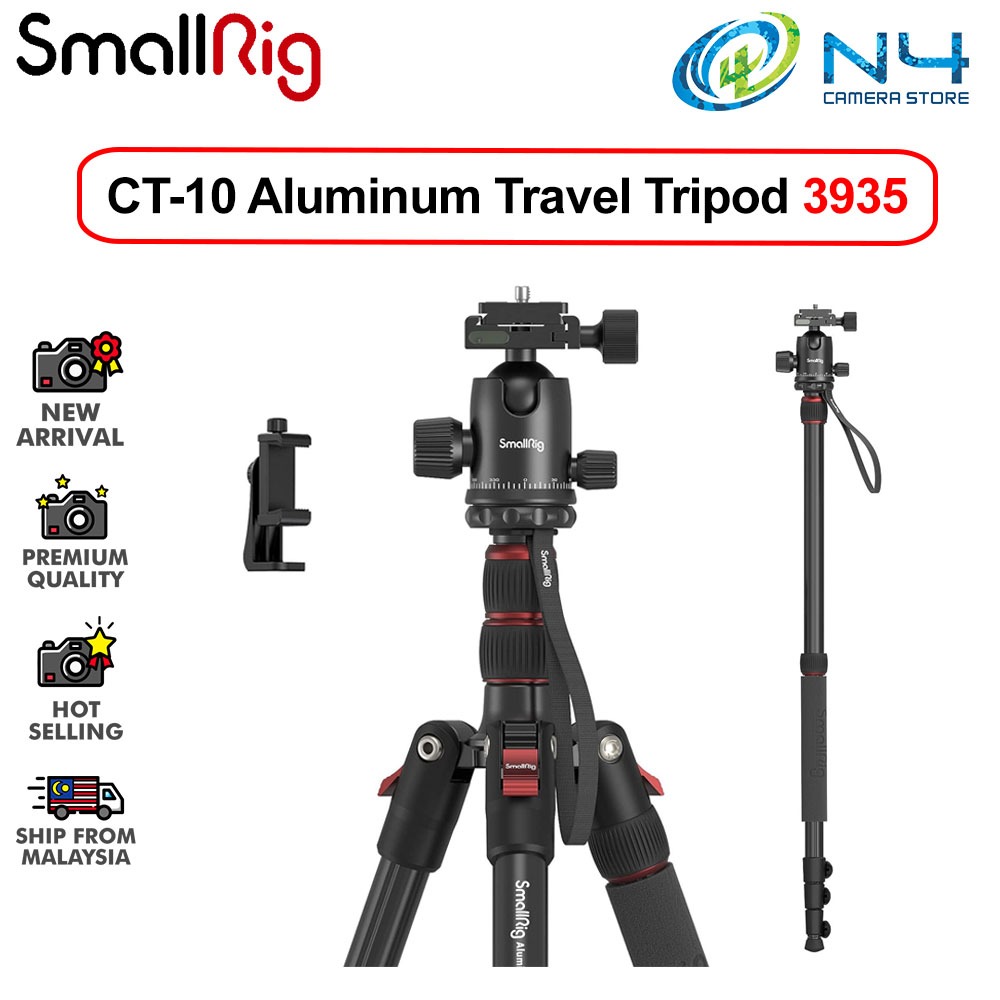 SmallRig CT-10 Aluminum Travel Tripod with Ball Head 3935 For DSLR Camera Mirrorless Camera ...