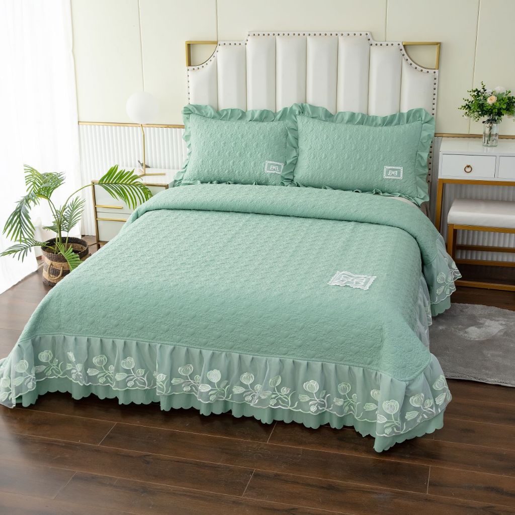High Quality lace Cotton 3 in 1 bedding set Cadar Rople plain color ...