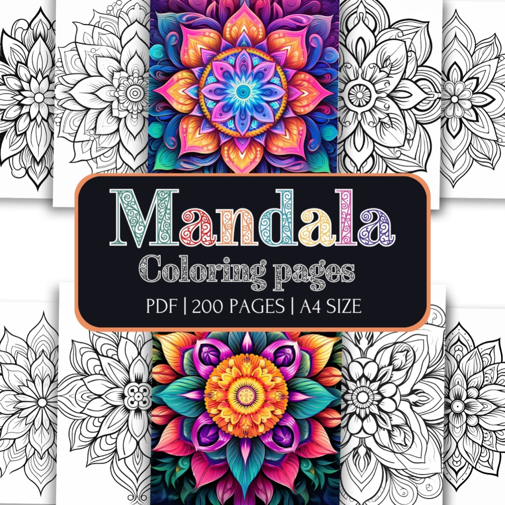 Printable Adult Coloring Pages Mandala 200 Pages | Coloring Worksheet ...
