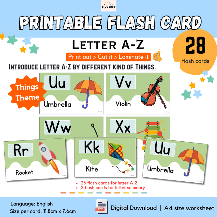F005- PDF Printable Letter Flash Cards Alphabet A-Z Things for ...