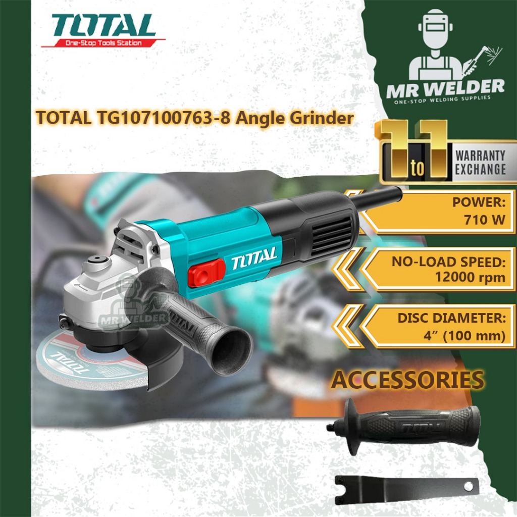 TOTAL 710W 4" ANGLE GRINDER TG107100363-8 / MESIN GRINDER CUTER TOTAL / MATA GRINDER | TOTAL ...