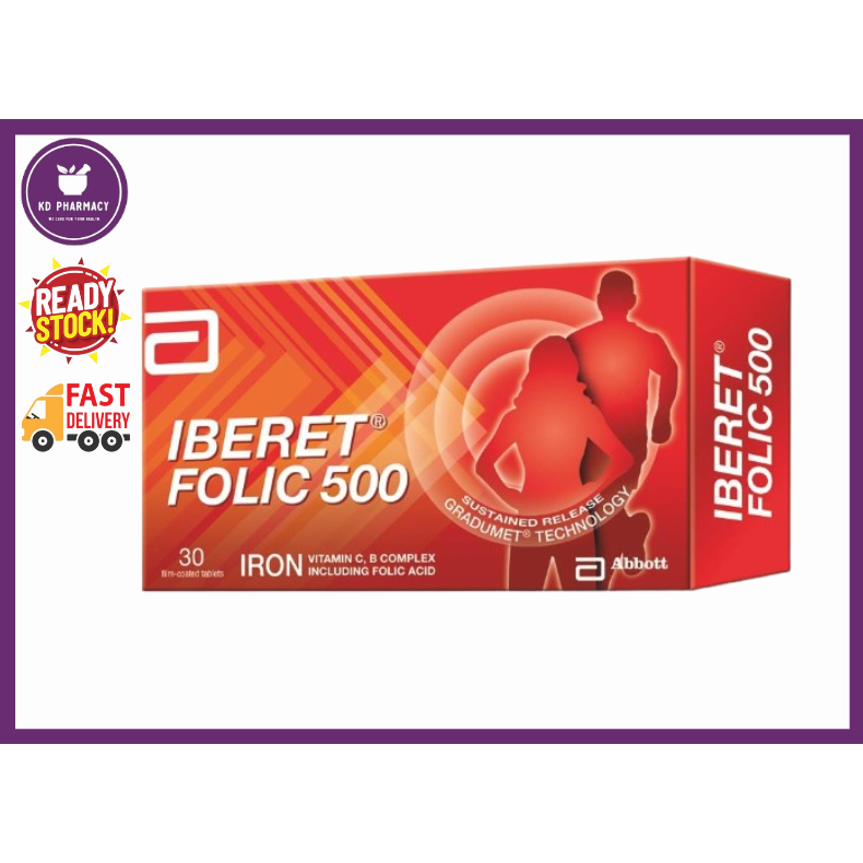 Abbott Iberet Folic-500 Coated Tablet 30's / Iron, Vit C, Vit B Complex ...