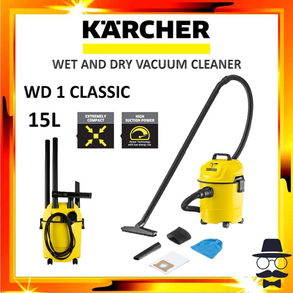 KARCHER WD1 CLASSIC 15L 1200W WET AND DRY VACUUM CLEANER WD 1 CLASSIC ...