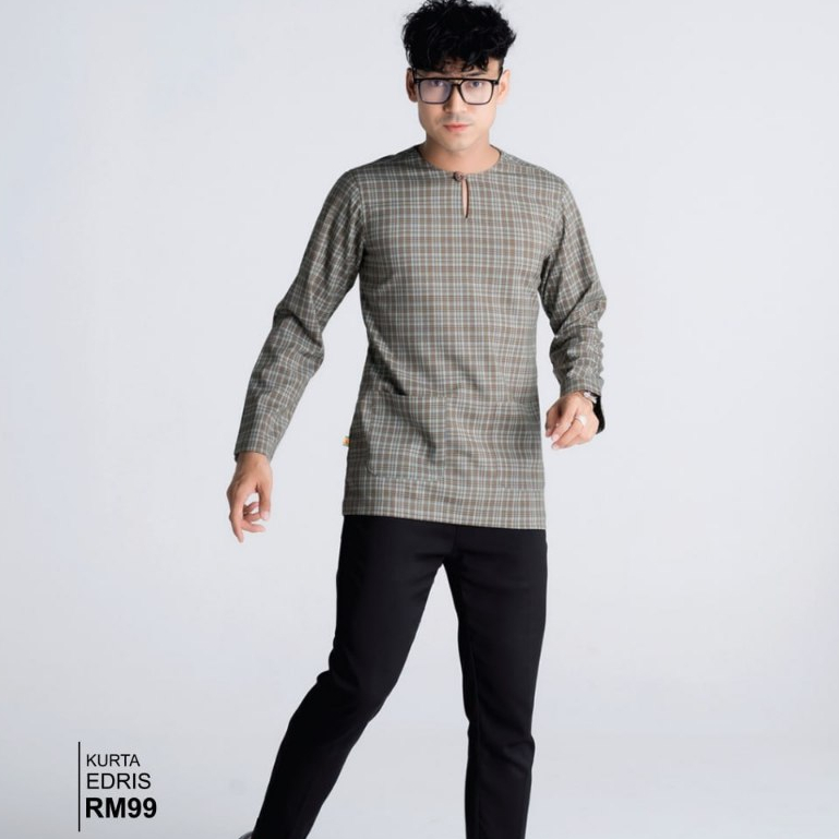 KURTA EDRIS ( SOFT GREEN/BROWN ) ELRAH KLASIK | Shopee Malaysia