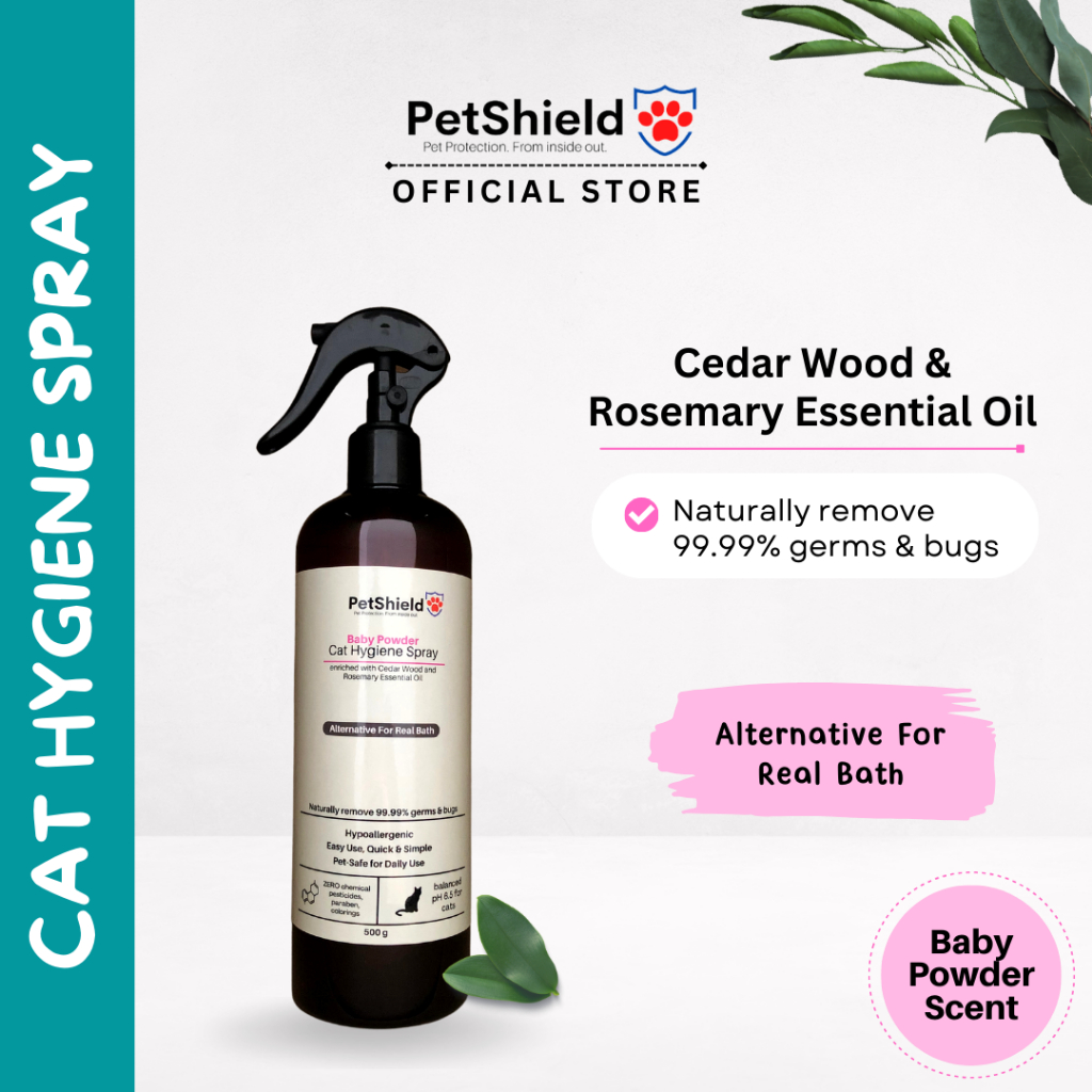 PetShield Baby Powder Cat Hygiene Spray - Alternative For Real Bath/Dry ...