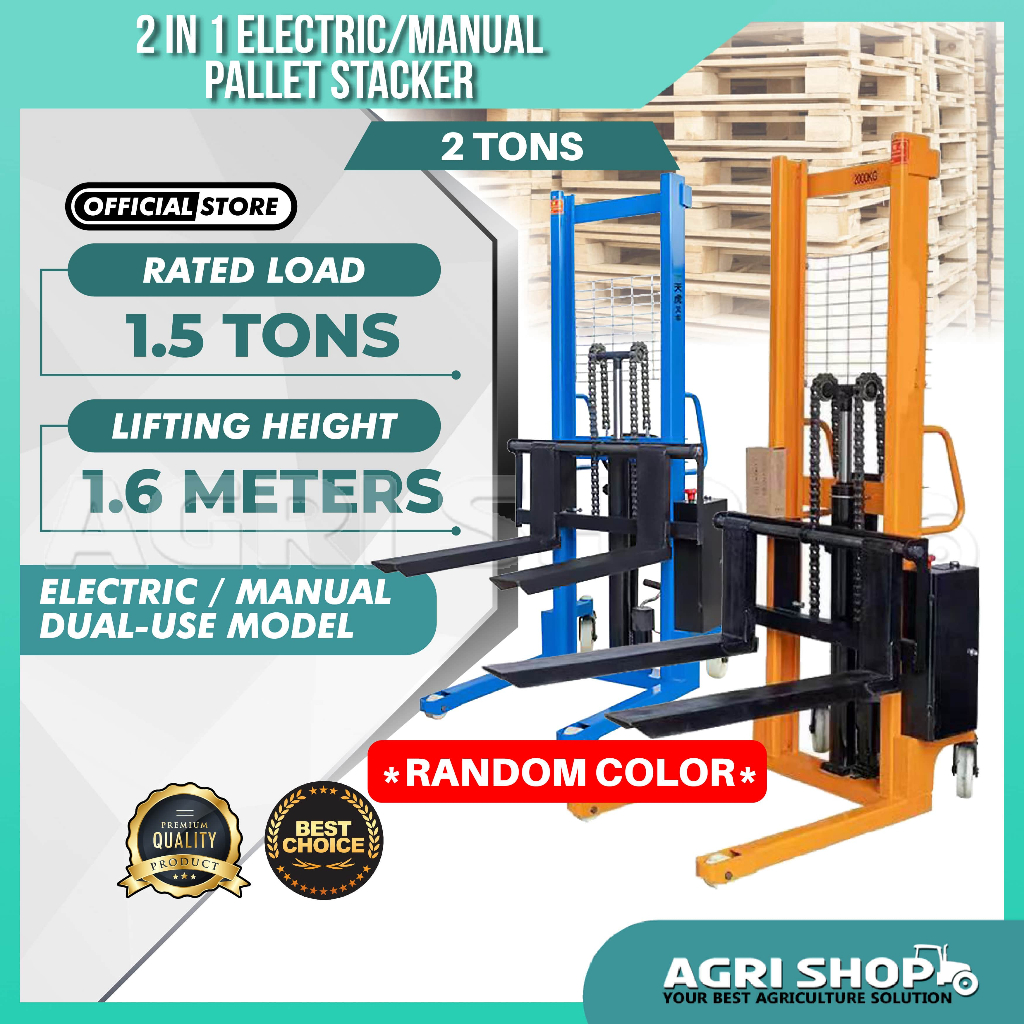 Agrishop 2 in 1 Electric/Manual Pallet Stacker 2 TONS (Duel Use model ...