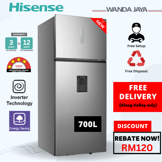 [FREE DELIVERY] Hisense 2 Door Inverter Fridge 700L Refrigerator Silver ...