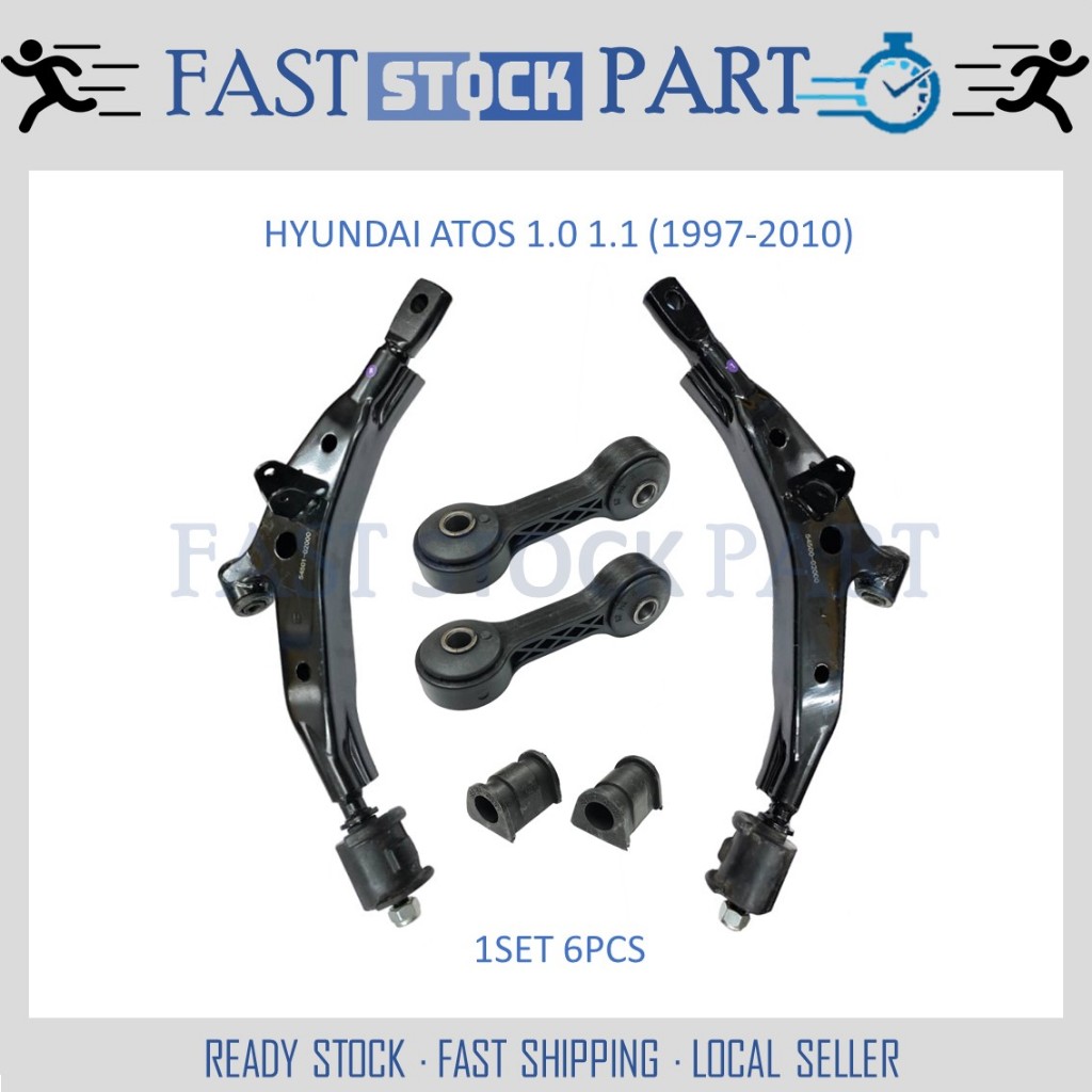 1SET 6PCS FRONT LOWER ARM /STABILIZER LINK AND BUSH - HYUNDAI ATOS 1.0 ...