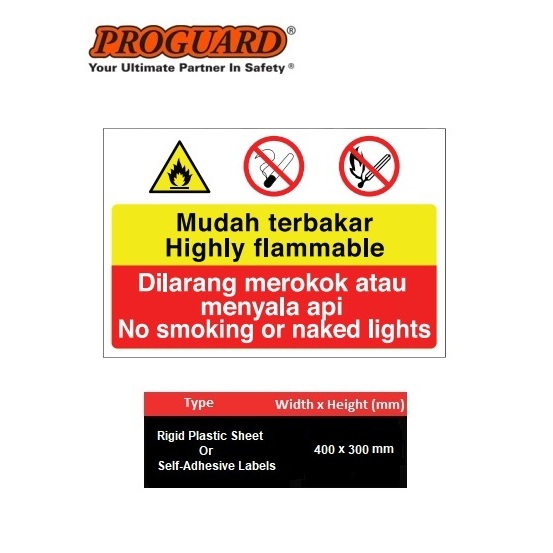 Proguard Highly Flammable No Smoking Multi Message Indoor Outdoor Site ...