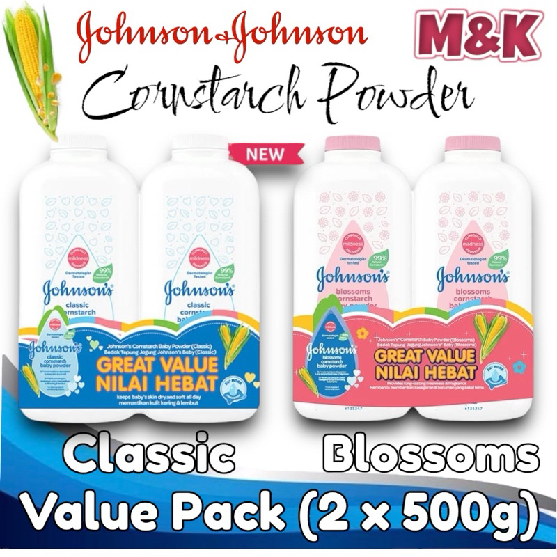 Johnson's Cornstarch Baby Powder (Classic / Blossoms) 500g Twin Pack ...