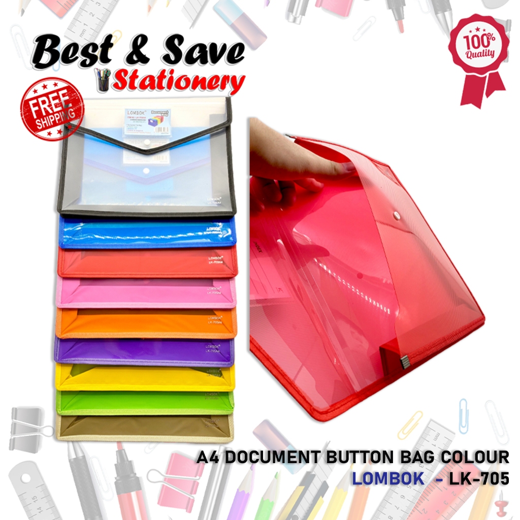 ( BEST & SAVE ) LOMBOK LK-705 A4 DOCUMENT BUTTON BAG COLOUR NEW 2024 ...