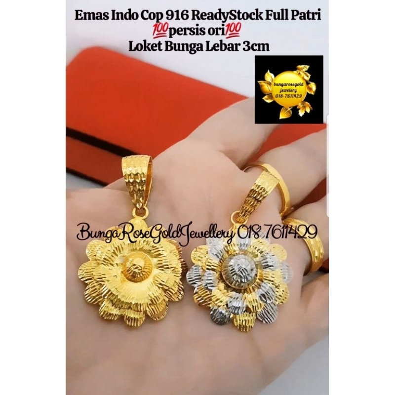 🔥Emas Indo Cop 916 ReadyStock Full Patri 💯persis ori💯 Loket Bunga Lebar ...