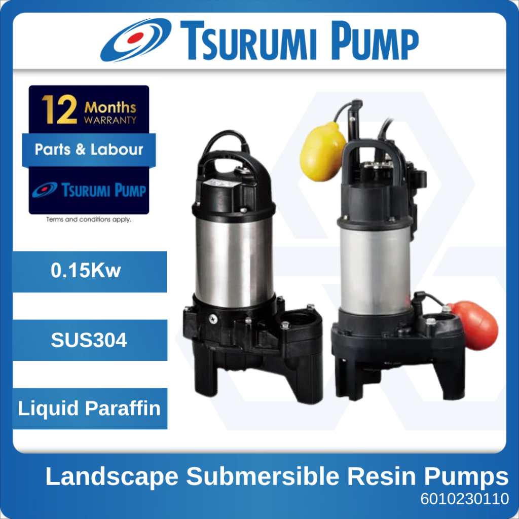 TSURUMI Landscape Submersible Resin Pumps 50mm 0.15Kw 240V Model 40PU2 ...