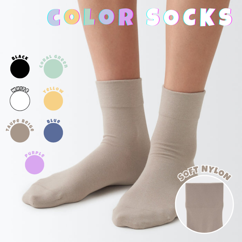 ️COLOR SOCKS ️ Viral Pastel Soft Candy Color Plain Casual Simple Nylon ...