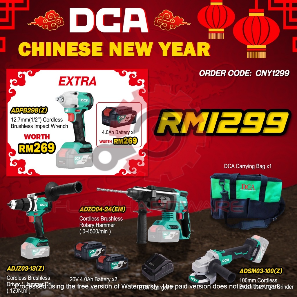 PROMOTION DCA 20V Max 4 Units Combo Set Cordless Drill Driver, Rotary ...