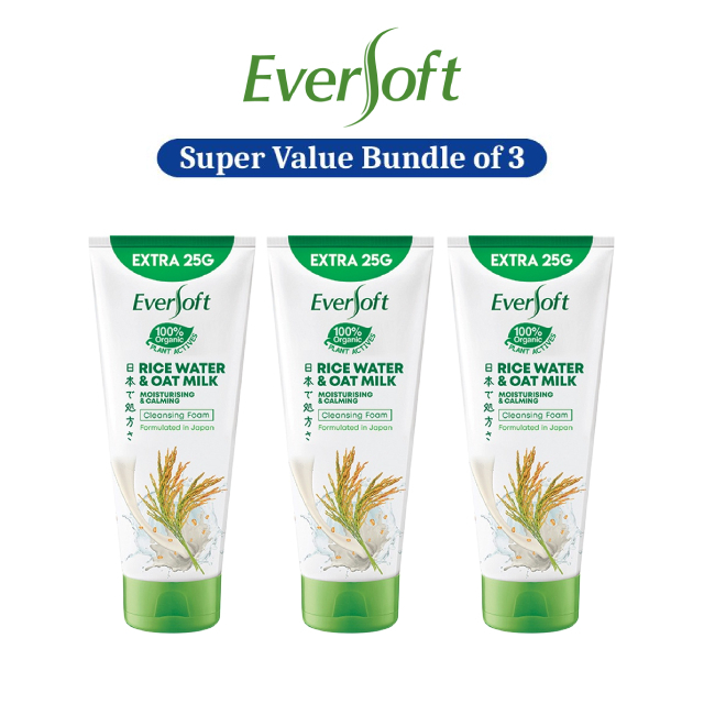 Eversoft Oat Milk Rice Water Facial Cleanser 195g x3 | Moistures & Soothes Skin | 100% Organic ...