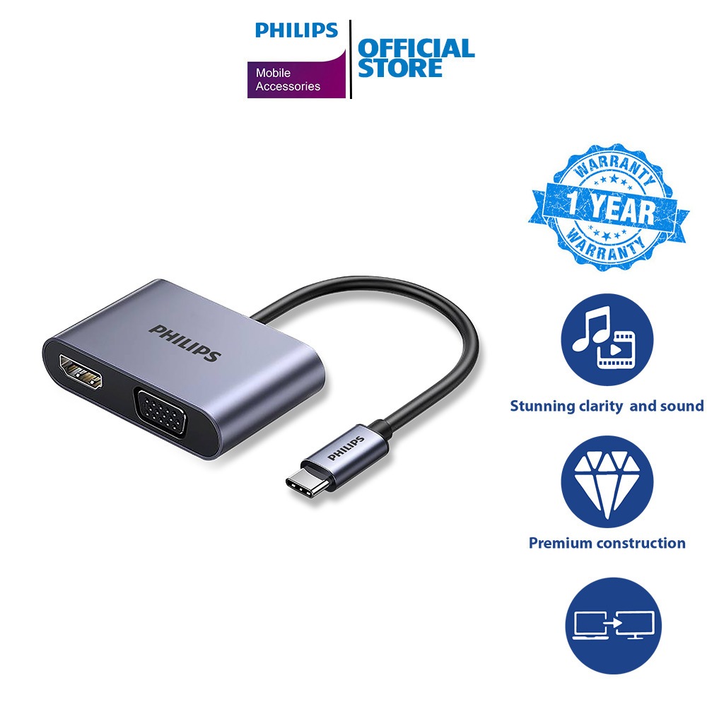 Philips USB Type-C Male To HDMI Female And VGA Female Adapter SWV4080 ...