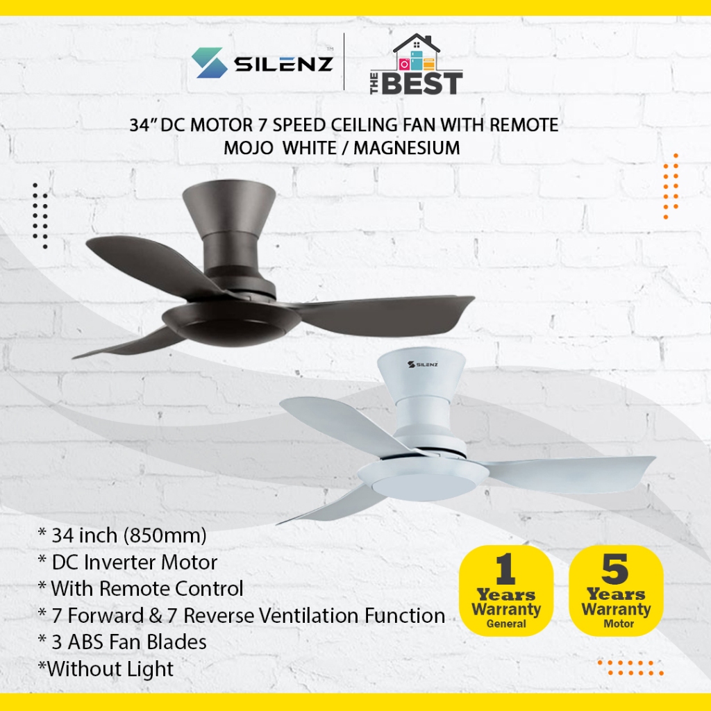 Silenz 34'' DC Motor 7Speeds Ceiling Fan With Remote Control MOJO ...