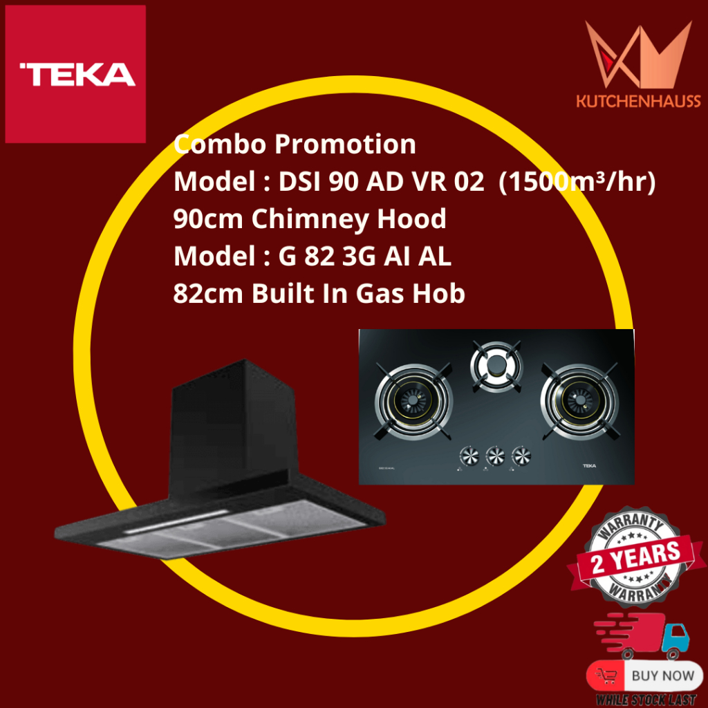 TEKA Package Chimney Hood DSI 90 AD VR 02 Black & Built In Gas Hob G 82 ...