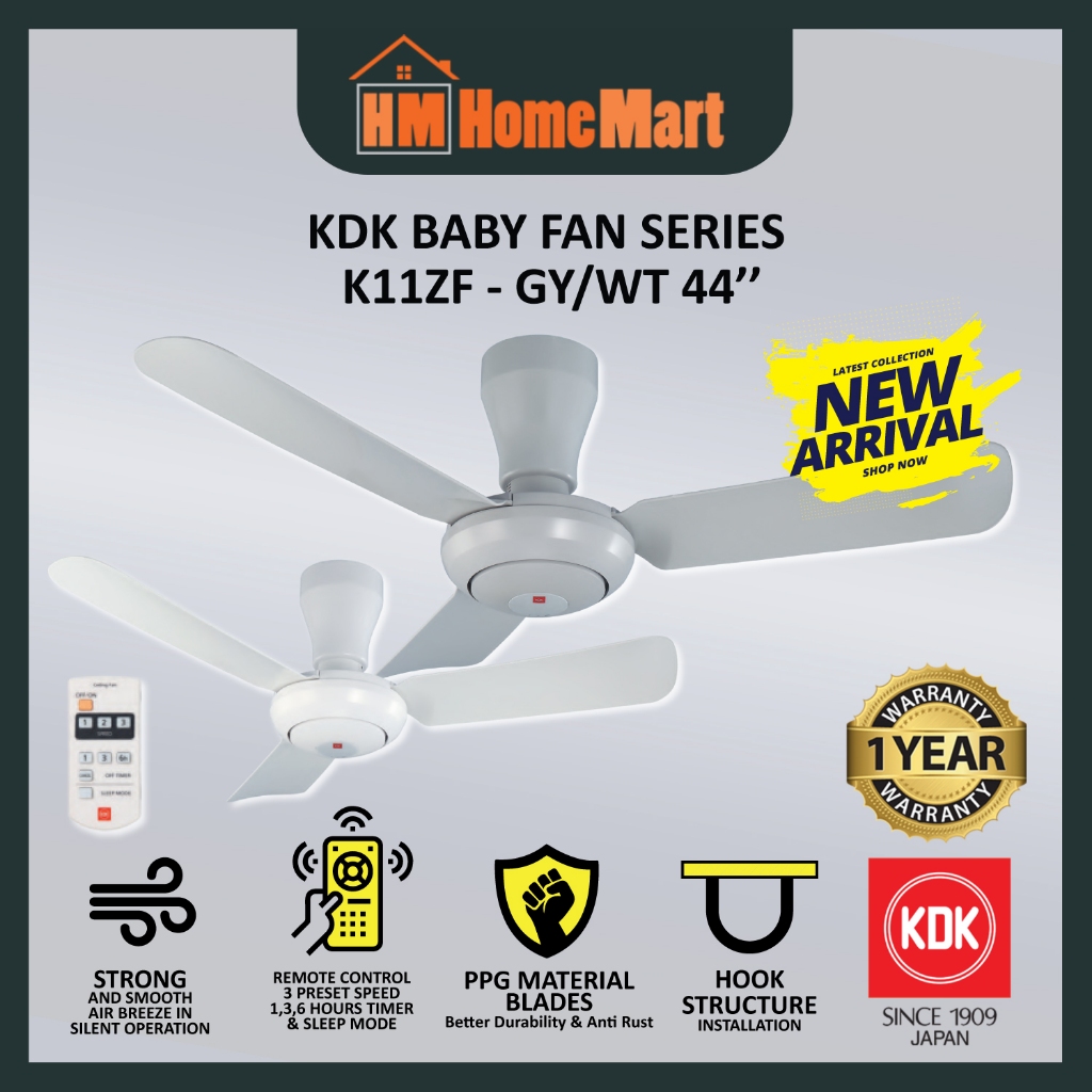 KDK K11ZF Baby Fan 44" AC Motor Remote Celling Fan (Grey/White) (1 Year ...