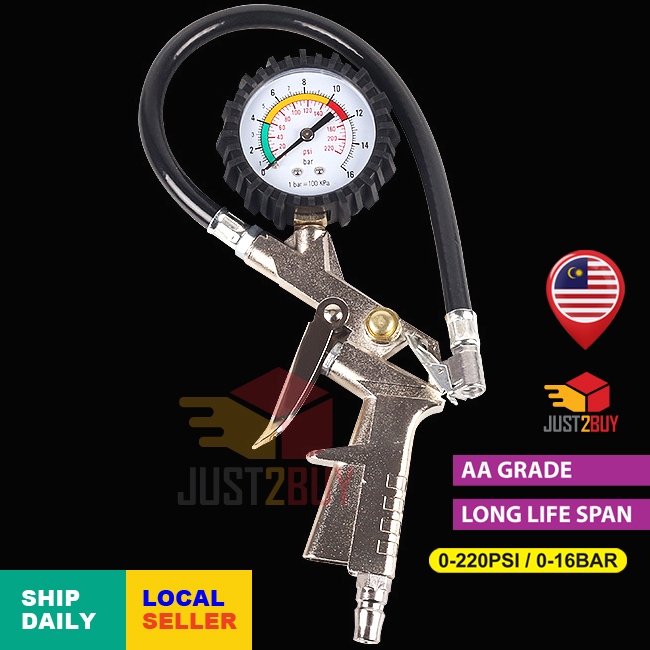 Tyre Pressure Inflator Gauge 220 PSI For Car Motorcycle Tire Pressure ...