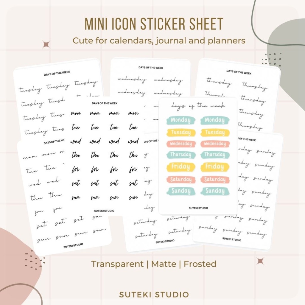 Mini Icon Sticker Sheet - Days of the week | for planners and journals ...