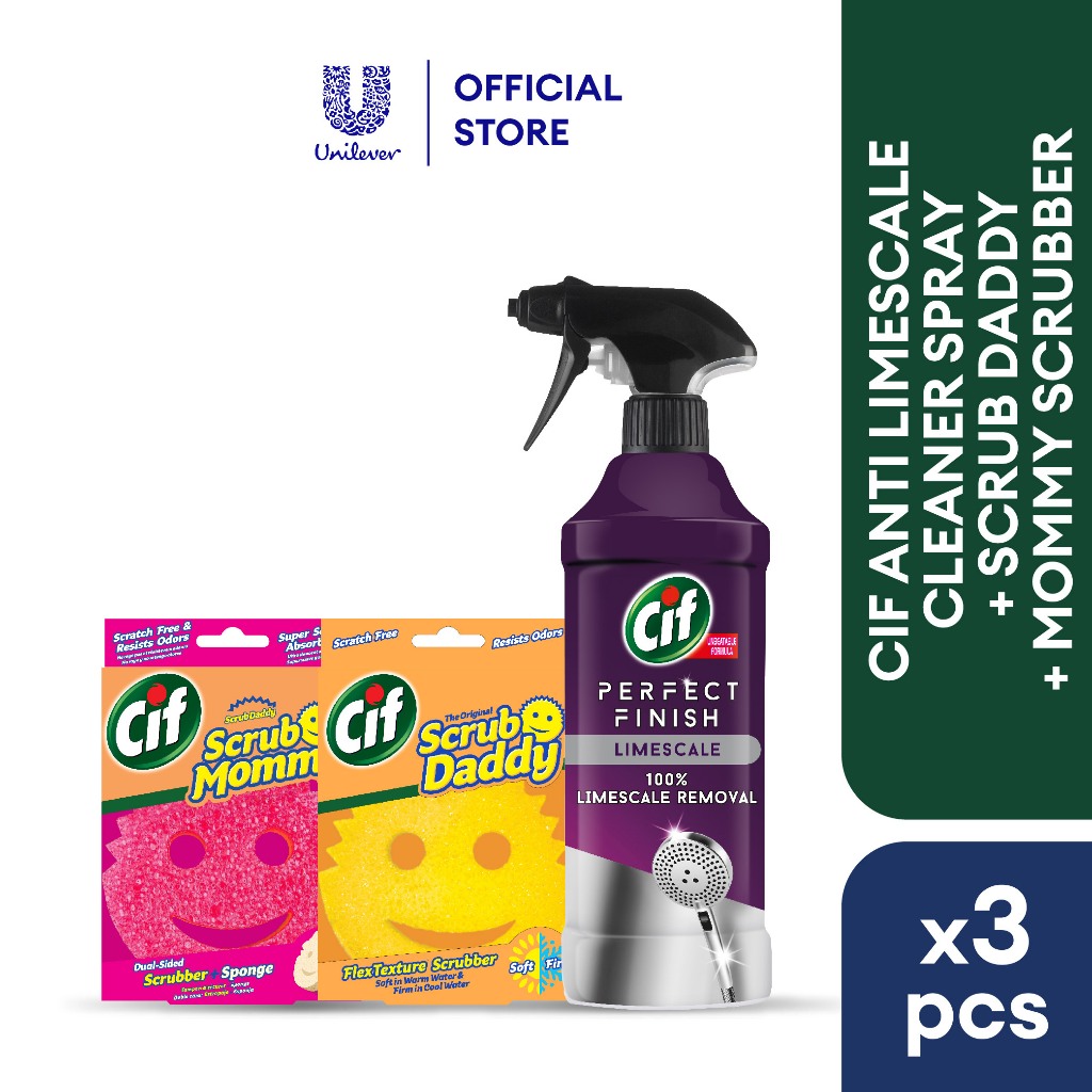 [Value Bundle] Cif Perfect Finish Spray Anti Limescale 435ml + Scrub Daddy + Mommy Scrubber ...