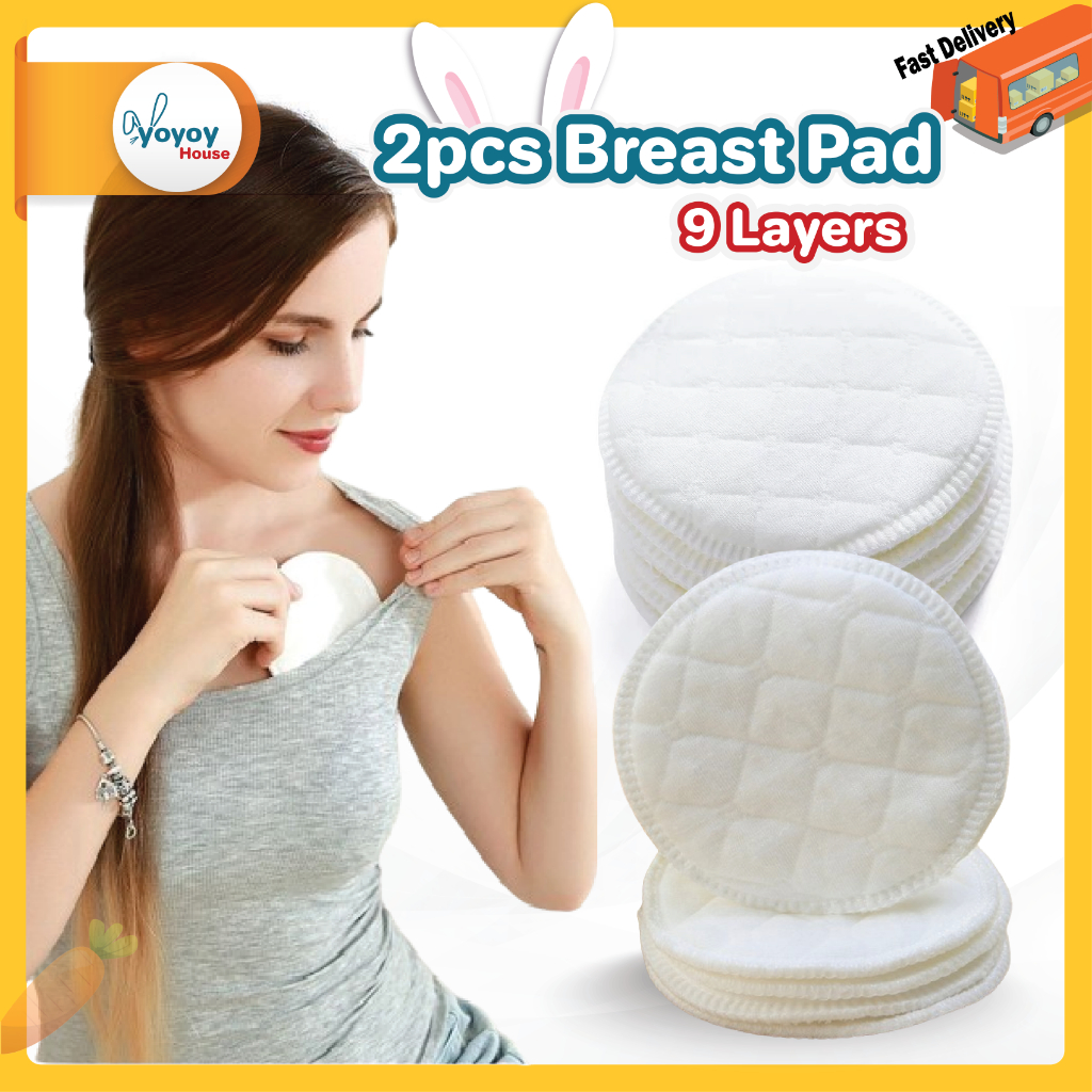 (Yoyoy) 2pcs Reusable Nursing Breast Pad 9 layers cotton breast-feed ...