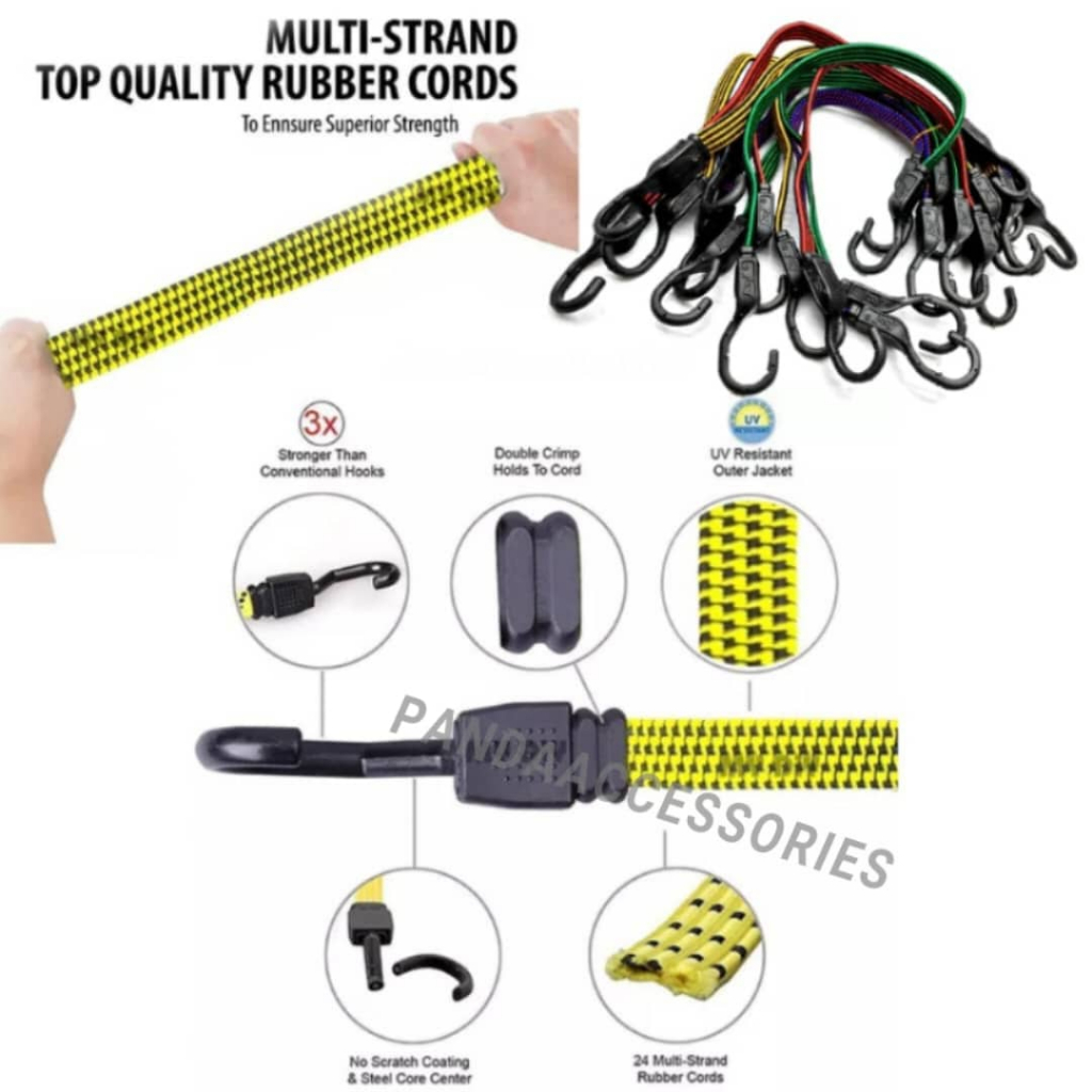 UNIVERSAL ELASTIC RUBBER BELT BUNGEE CORDS HOOK FLAT STAPRS TALI IKAT ...