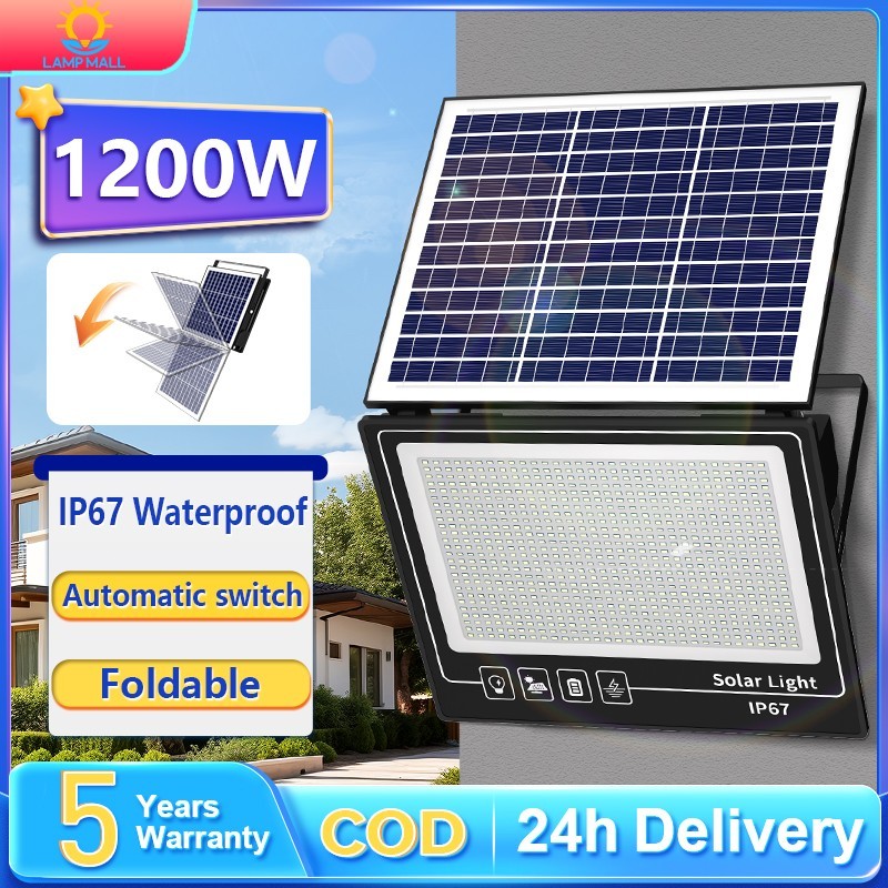Lampu Solar light outdoor lighting 1200W Foldable Solar Spotlight lampu ...
