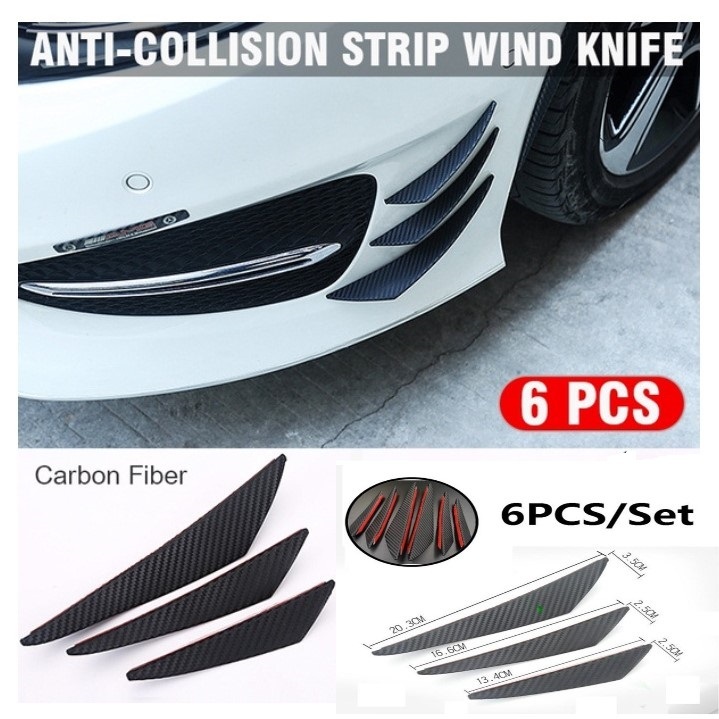 6Pcs Car Bumper Lip Carbon Fiber Style Car Front Splitter Body Spoiler ...
