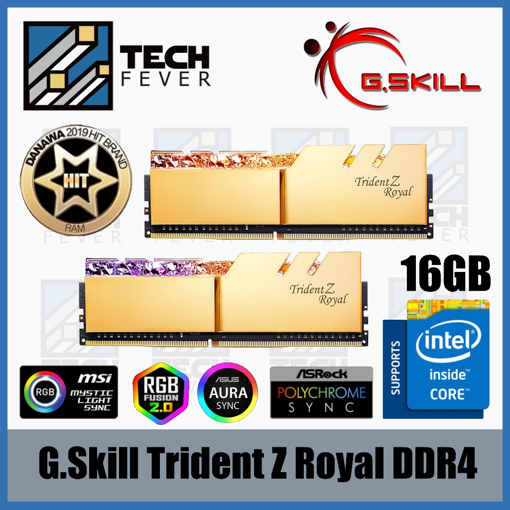G.Skill Trident Z RGB Royal Gold DDR4-3600 CL18-22-22-42 1.35V 16GB ...