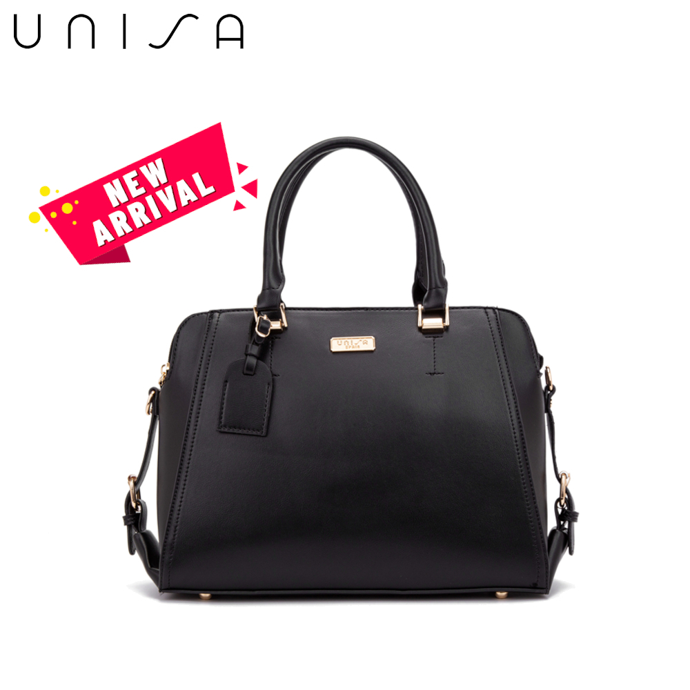 UNISA Faux Leather Multi-Compartment Top Handle Bag (Beige/Black/Brown ...