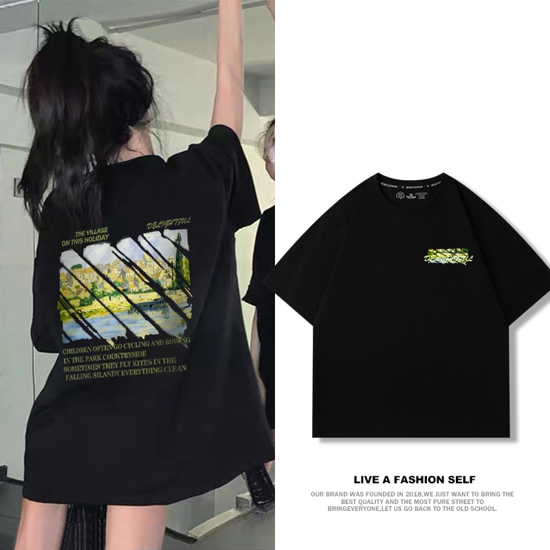 Oversize T-shirt Korean Style clothes Loose Half-Sleeve Unisex Baju ...