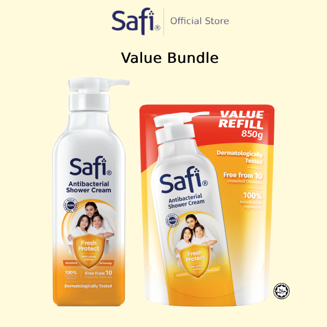 Safi Antibacterial Shower Cream Fresh Protect (1kg) + Refill Pack (850g ...