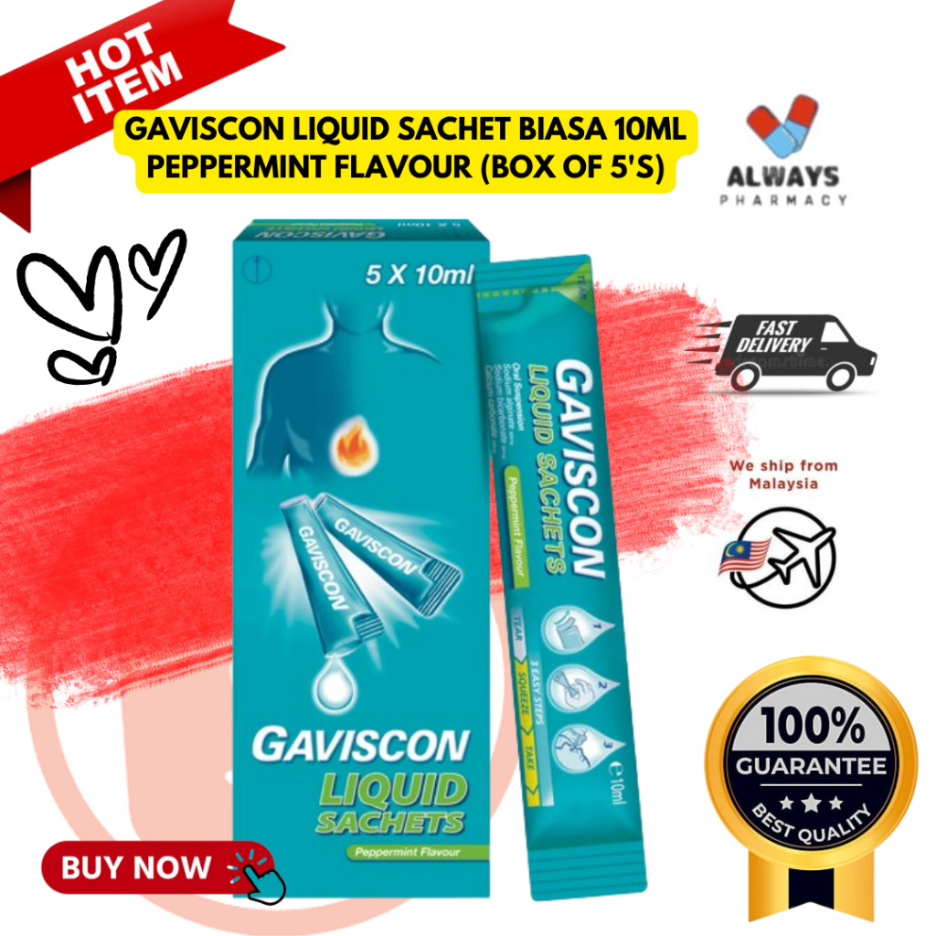 1 MINI BOX - GAVISCON LIQUID SACHETS PAPERMINT FLAVOUR (5X10ML ...