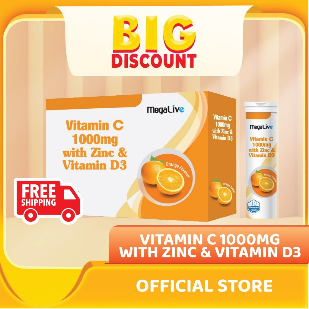 MEGALIVE VITAMIN C 1000MG WITH ZINC & VITAMIN D3 EFFERVESCENT TABLET 10'S / 4X10'S | Shopee Malaysia