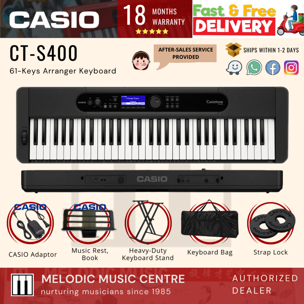 Casio CT-S400 61 Keys CASIOTONE Arranger Keyboard Touch Sensitive PACKAGE 4 TYPES (CTS400 CT ...