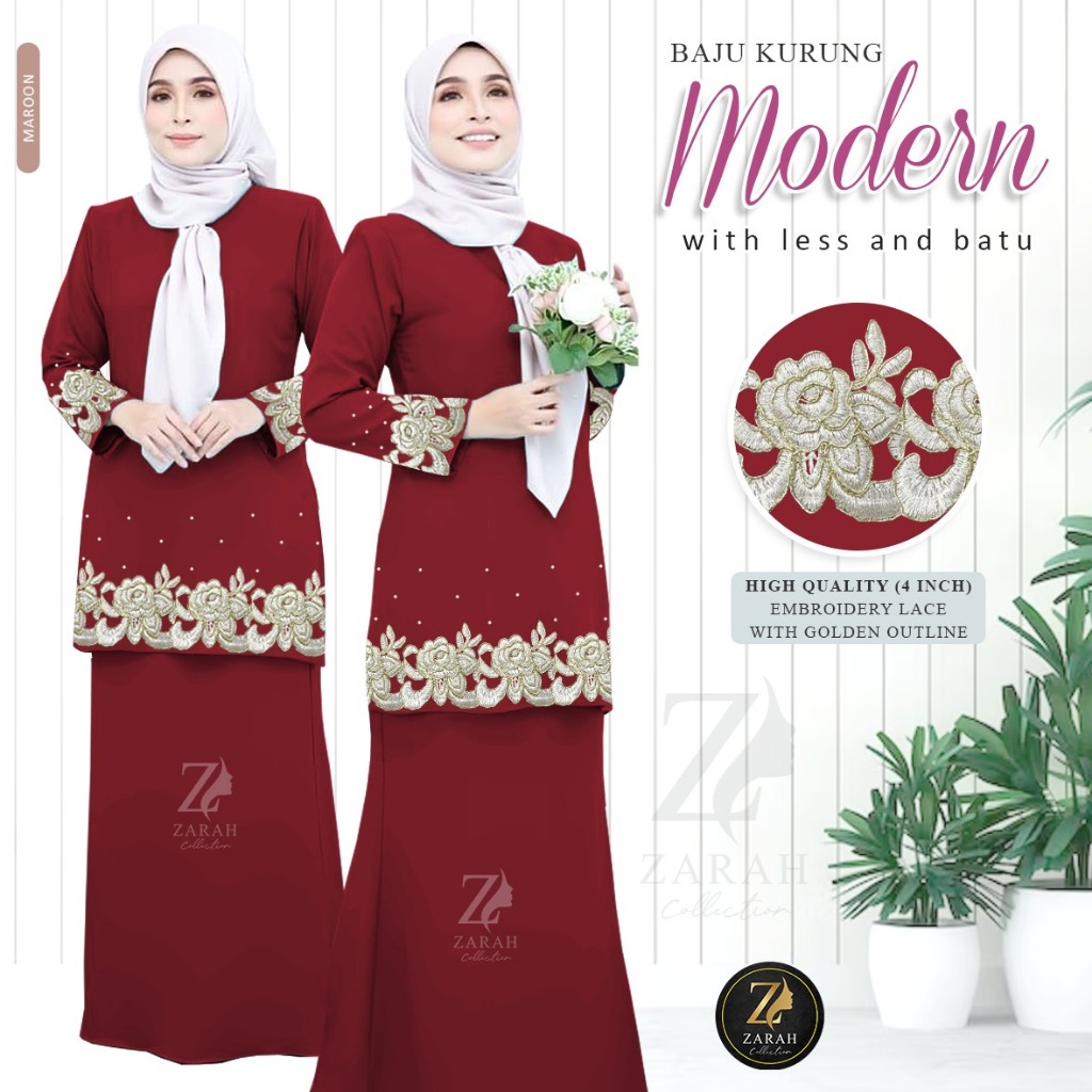 High Quality Stylish Baju Kurung Modern With Front Lace Gold Outline ...